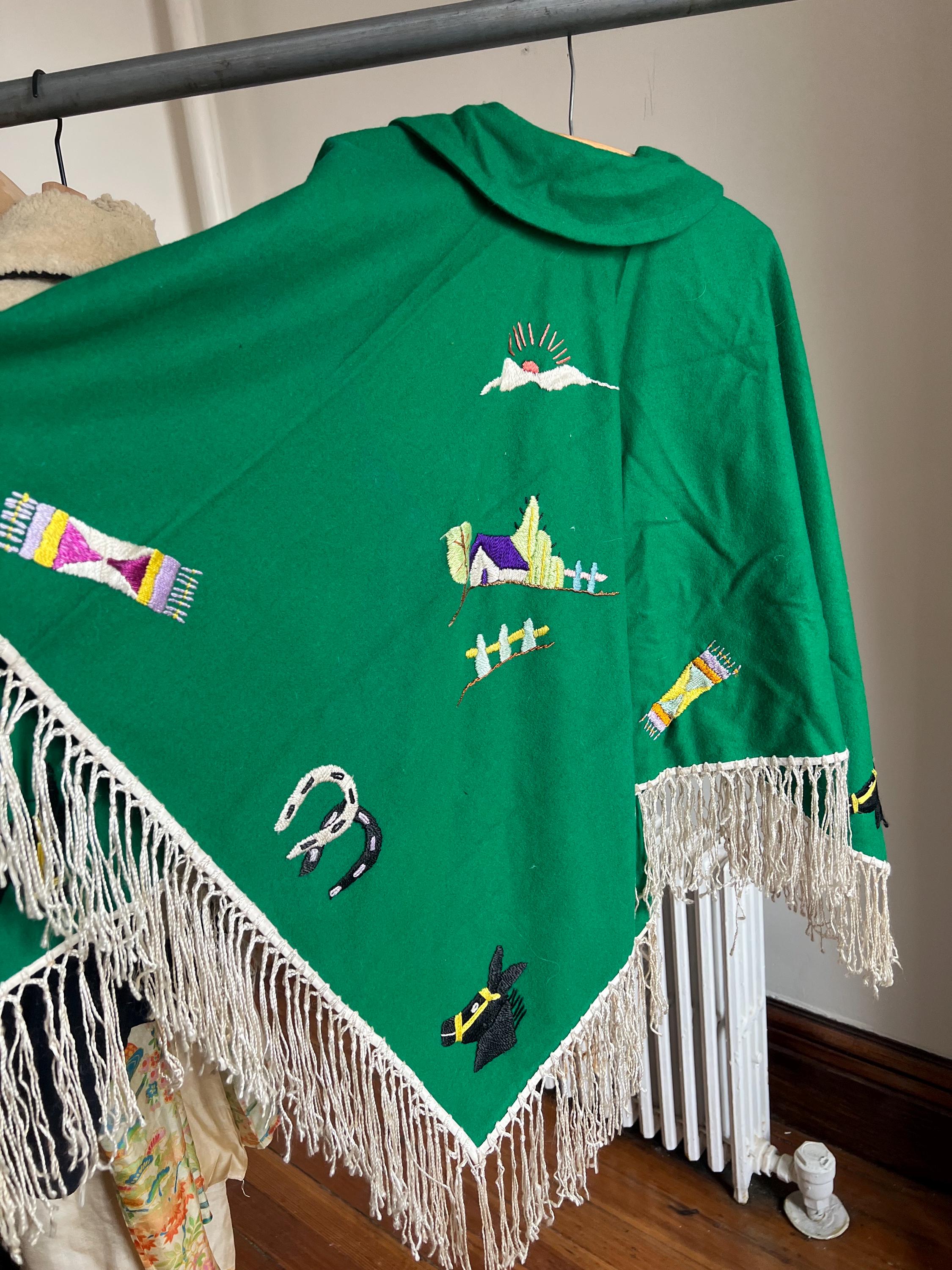 1940’s/50’s Vintage Green Felt Mexican Souvenir Poncho With Donkeys ...