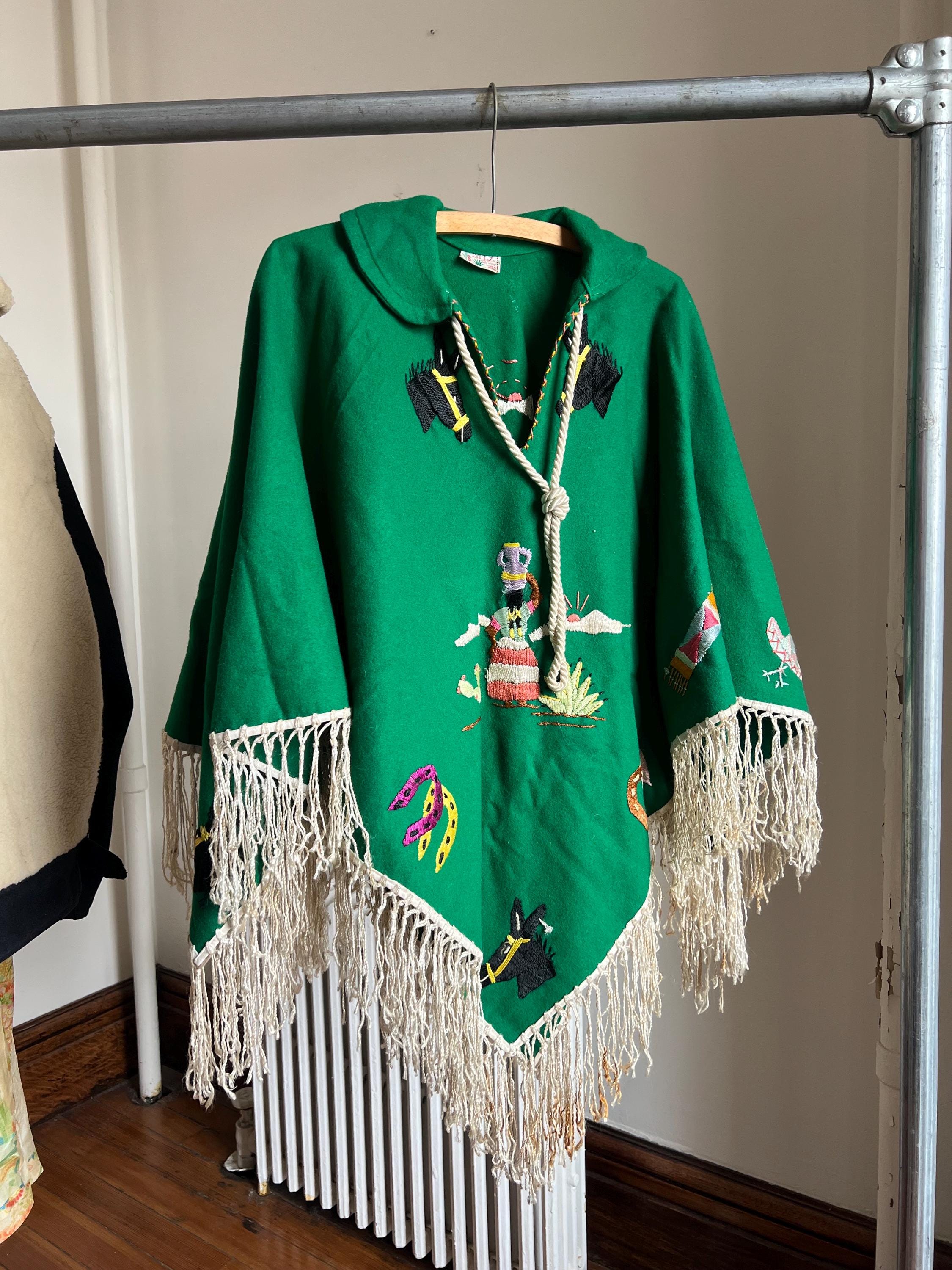 1940’s/50’s Vintage Green Felt Mexican Souvenir Poncho With Donkeys ...