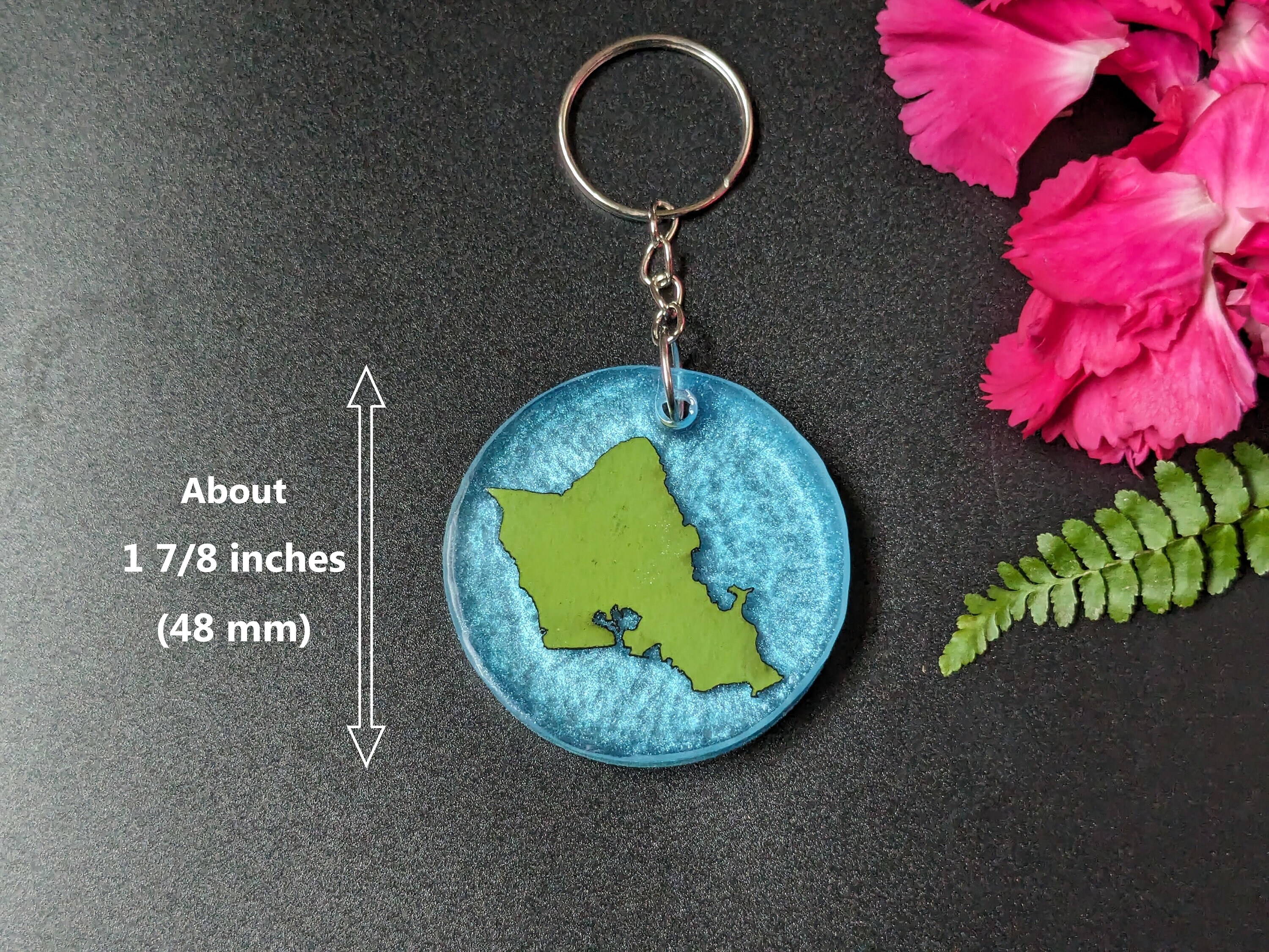 Oahu Island Hawaii State Keychain, Charming Blue Resin Hawaiian ...
