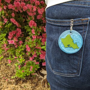 Oahu Island Hawaii State Keychain, Charming Blue Resin Hawaiian ...