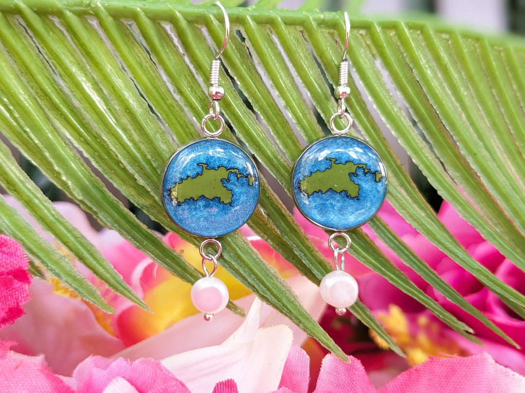 St John USVI Earrings With Pearls, Lightweight Resin Silver Jewelry ...