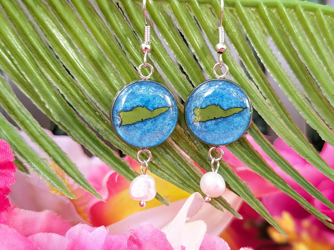 St Croix USVI Earrings With Pearls, Lightweight Resin Silver Jewelry ...