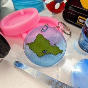 Oahu Island Hawaii State Keychain, Charming Blue Resin Hawaiian ...