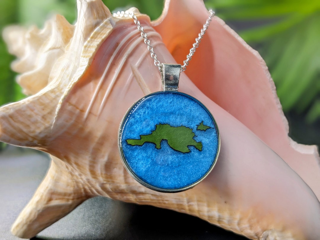 Jost Van Dyke BVI Necklace, Gorgeous Resin Silver Pendant Jewelry ...