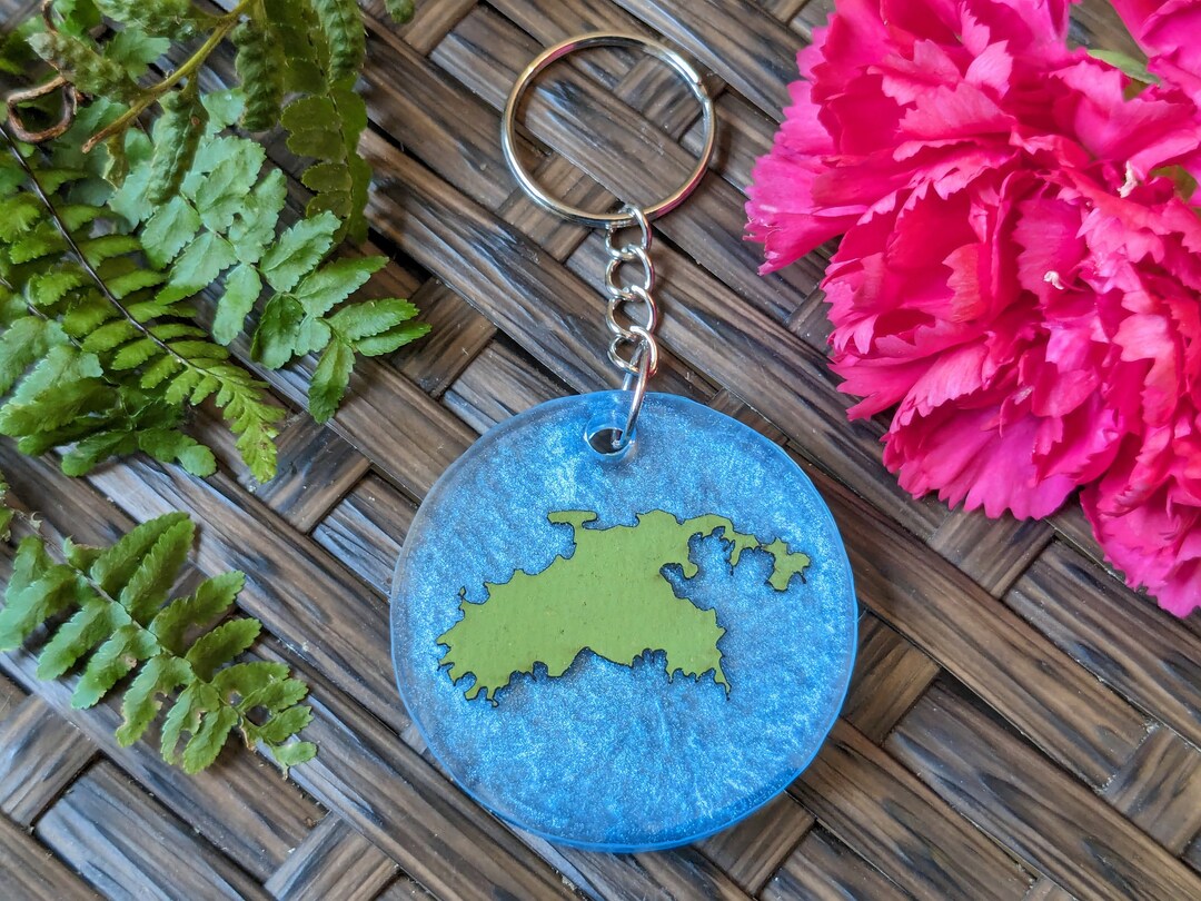 St. John USVI Map Keychain, Charming Caribbean Blue Resin Virgin ...