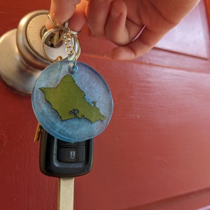 Oahu Island Hawaii State Keychain, Charming Blue Resin Hawaiian ...