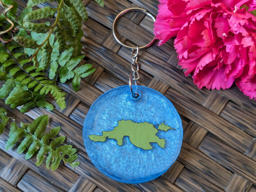 Jost Van Dyke BVI Keychain, Charming Blue Resin British Virgin Island ...