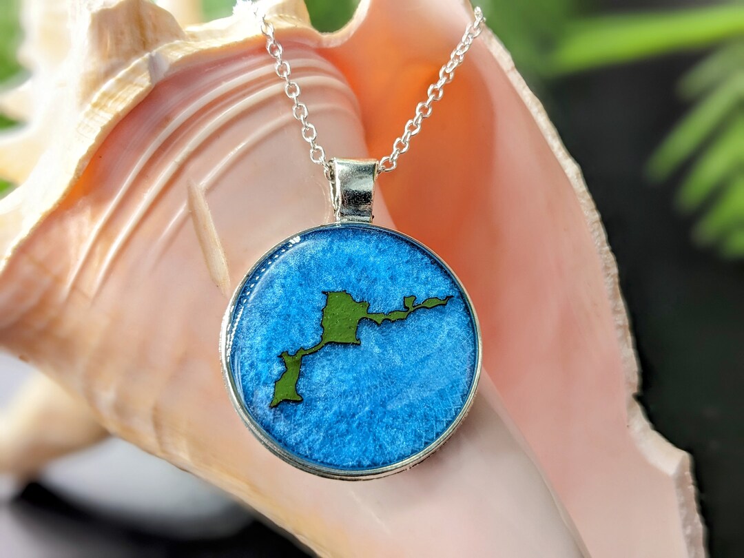 Virgin Gorda BVI Necklace, Gorgeous Resin Silver Pendant Jewelry ...
