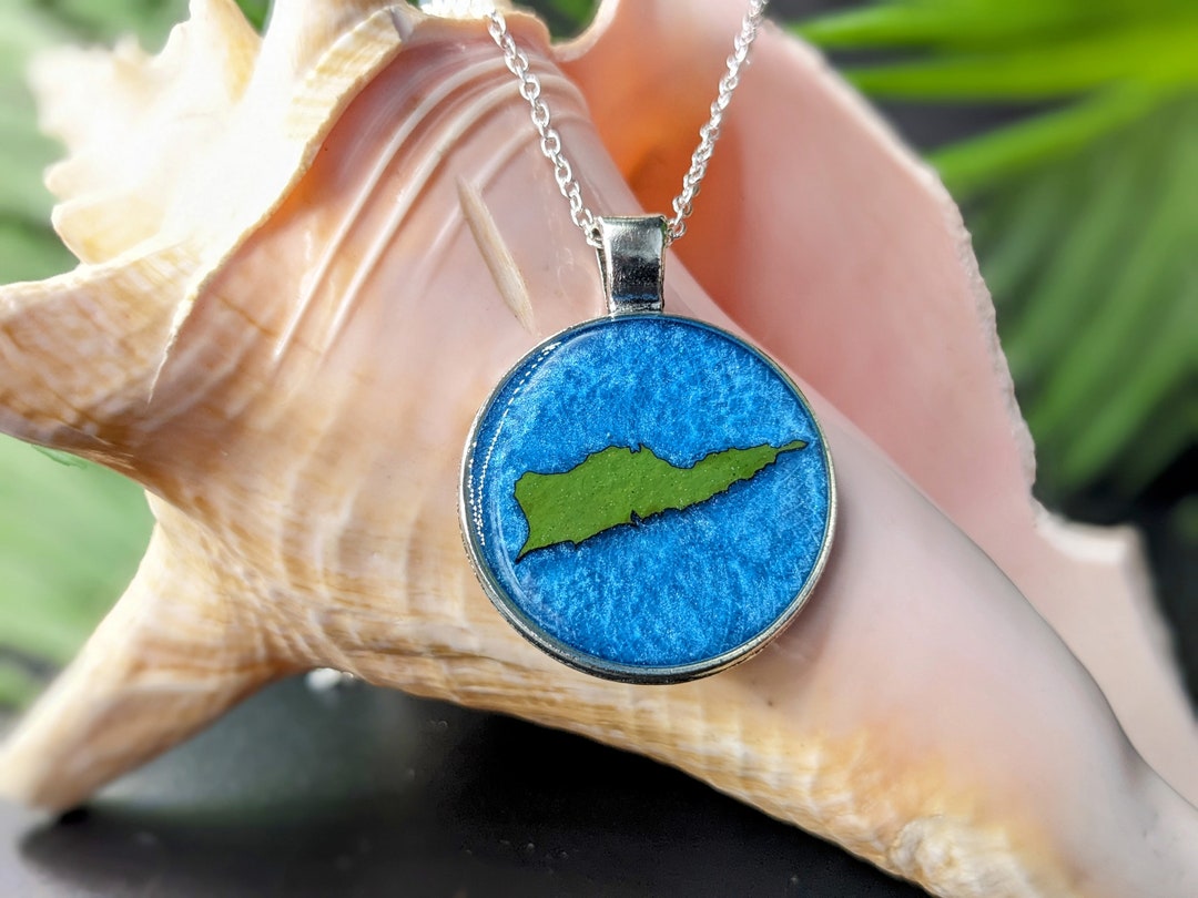 St Croix USVI Necklace, Gorgeous Resin Silver Pendant Jewelry, Virgin ...