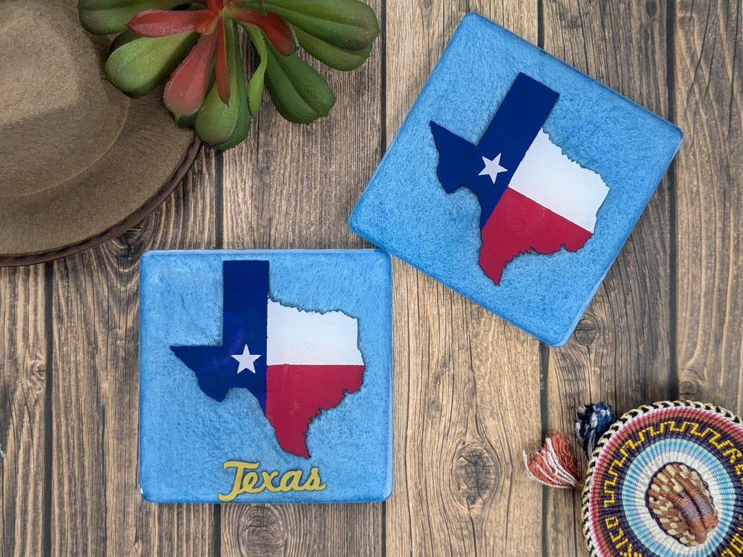 Texas State Coasters (set of 4), TX Flag Souvenir, Lone Star State Gift ...