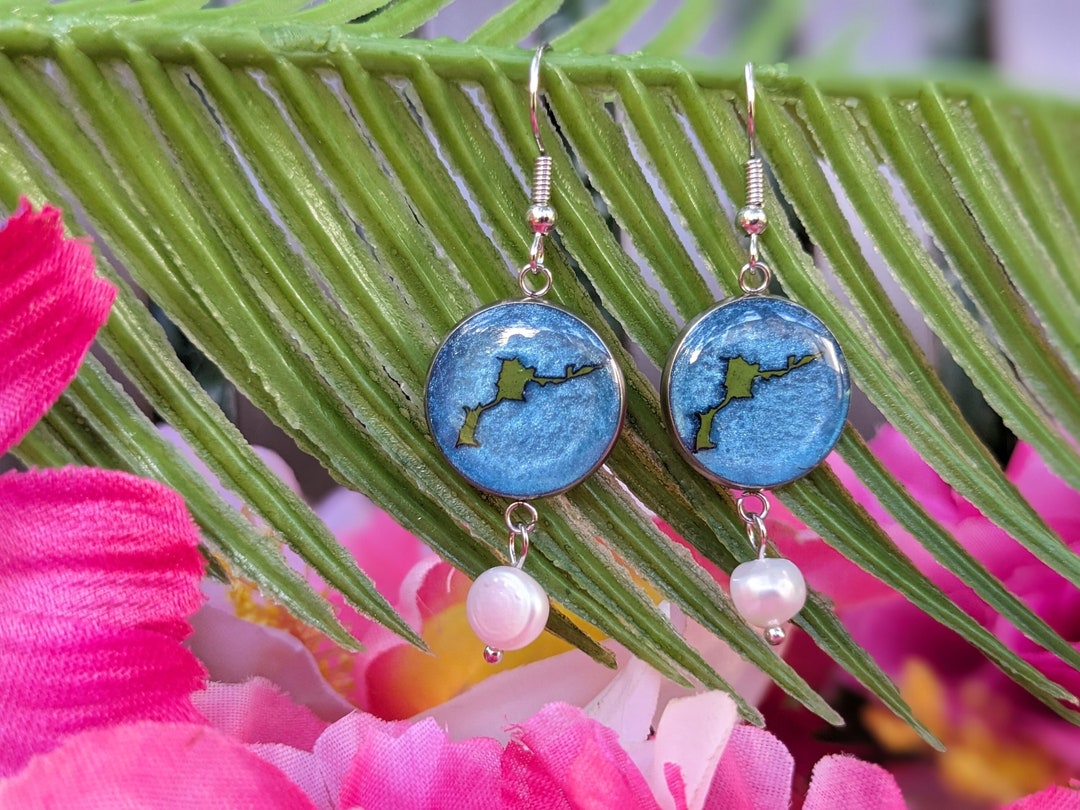 Virgin Gorda BVI Earrings With Pearls, Lightweight Resin Silver Jewelry ...