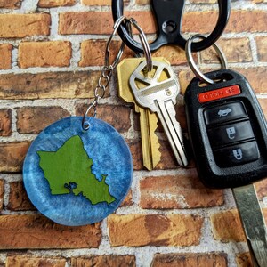 Oahu Island Hawaii State Keychain, Charming Blue Resin Hawaiian ...