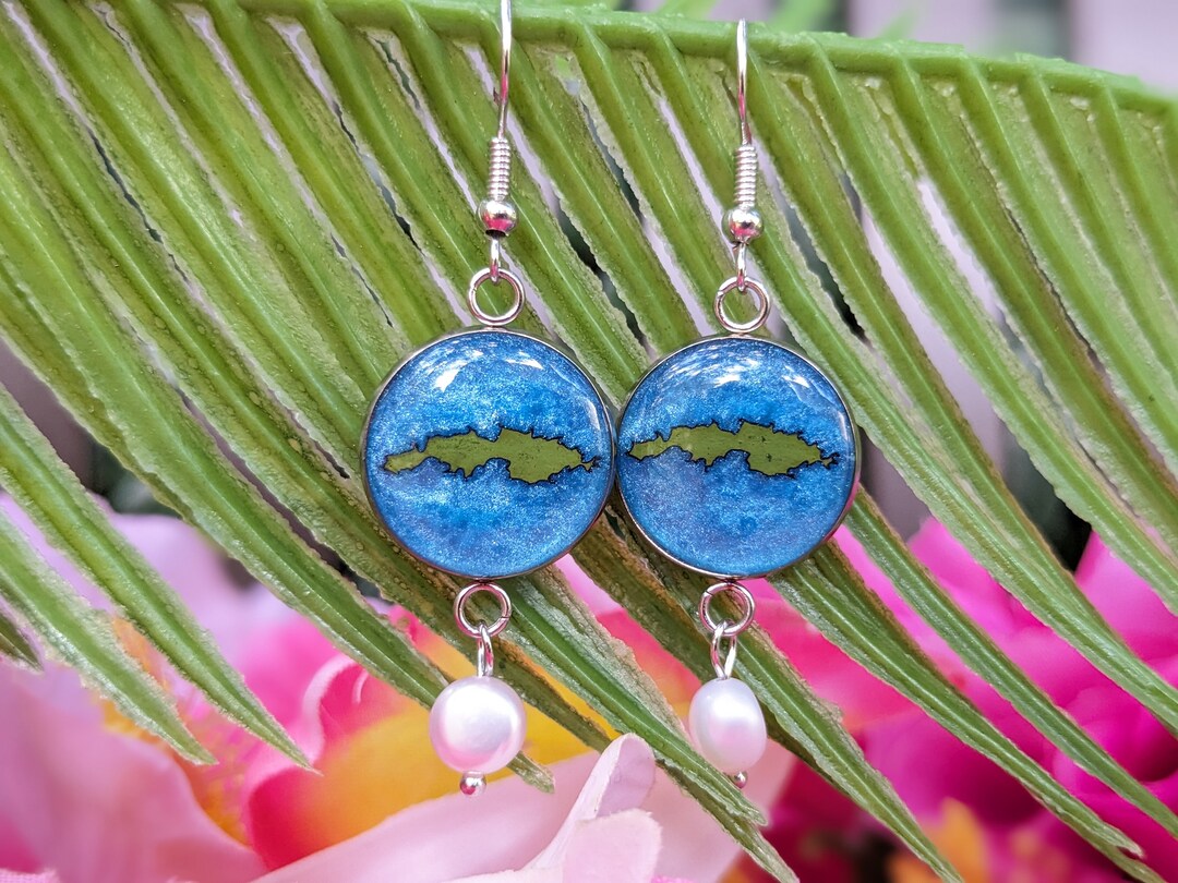 St Thomas USVI Earrings With Pearls, Lightweight Resin Silver Jewelry ...