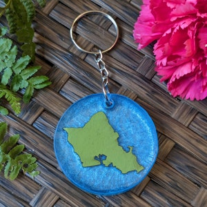 Oahu Island Hawaii State Keychain, Charming Blue Resin Hawaiian ...
