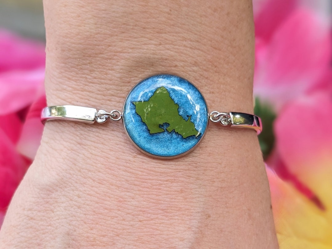 Oahu Hawaii Island Bracelet, Stunning Resin Silver Jewelry, Vacation ...