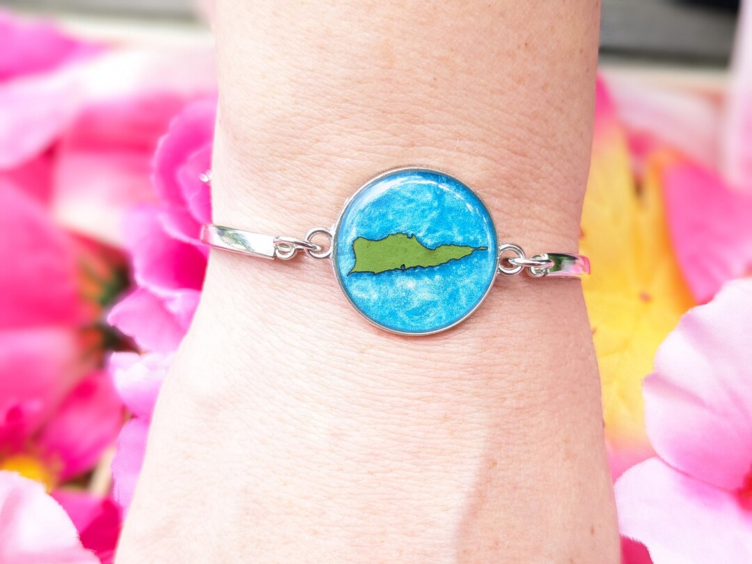St Croix USVI Bracelet, Stunning Resin Silver Jewelry, Virgin Island ...