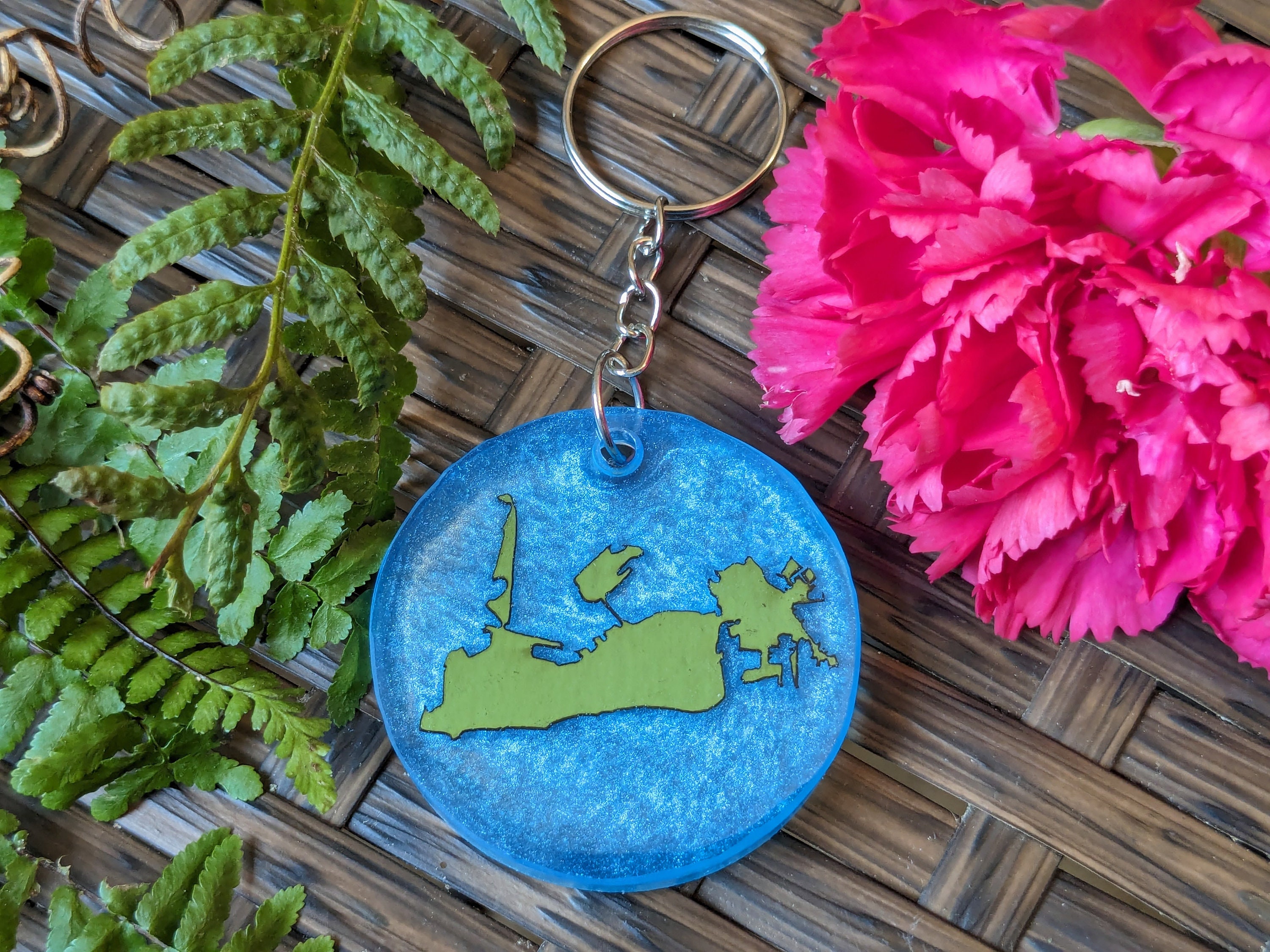 Key West Florida Silhouette Keychain, Charming Ocean Blue Resin ...