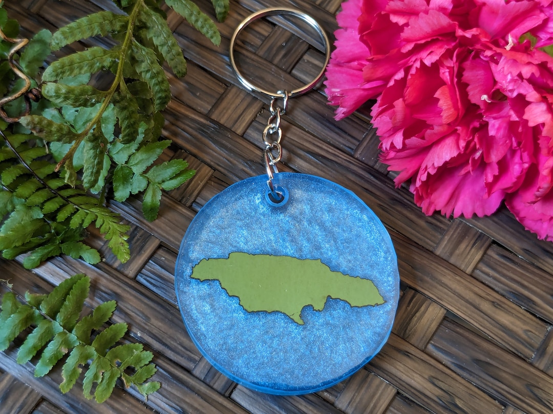 Jamaica Island Keychain, Charming Caribbean Blue Resin Jamaican ...
