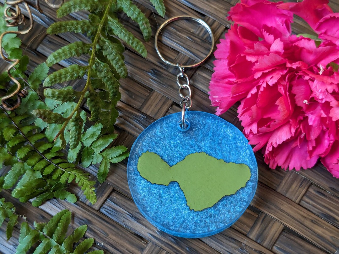 Maui Island Hawaii State Keychain, Charming Blue Resin Hawaiian ...