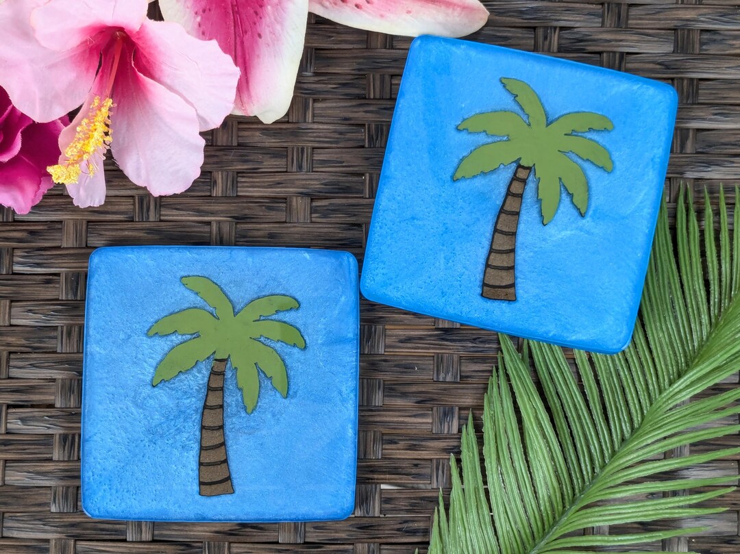 Palm Tree Coasters (set of 4), Tropical Island Souvenir, Coastal Summer ...