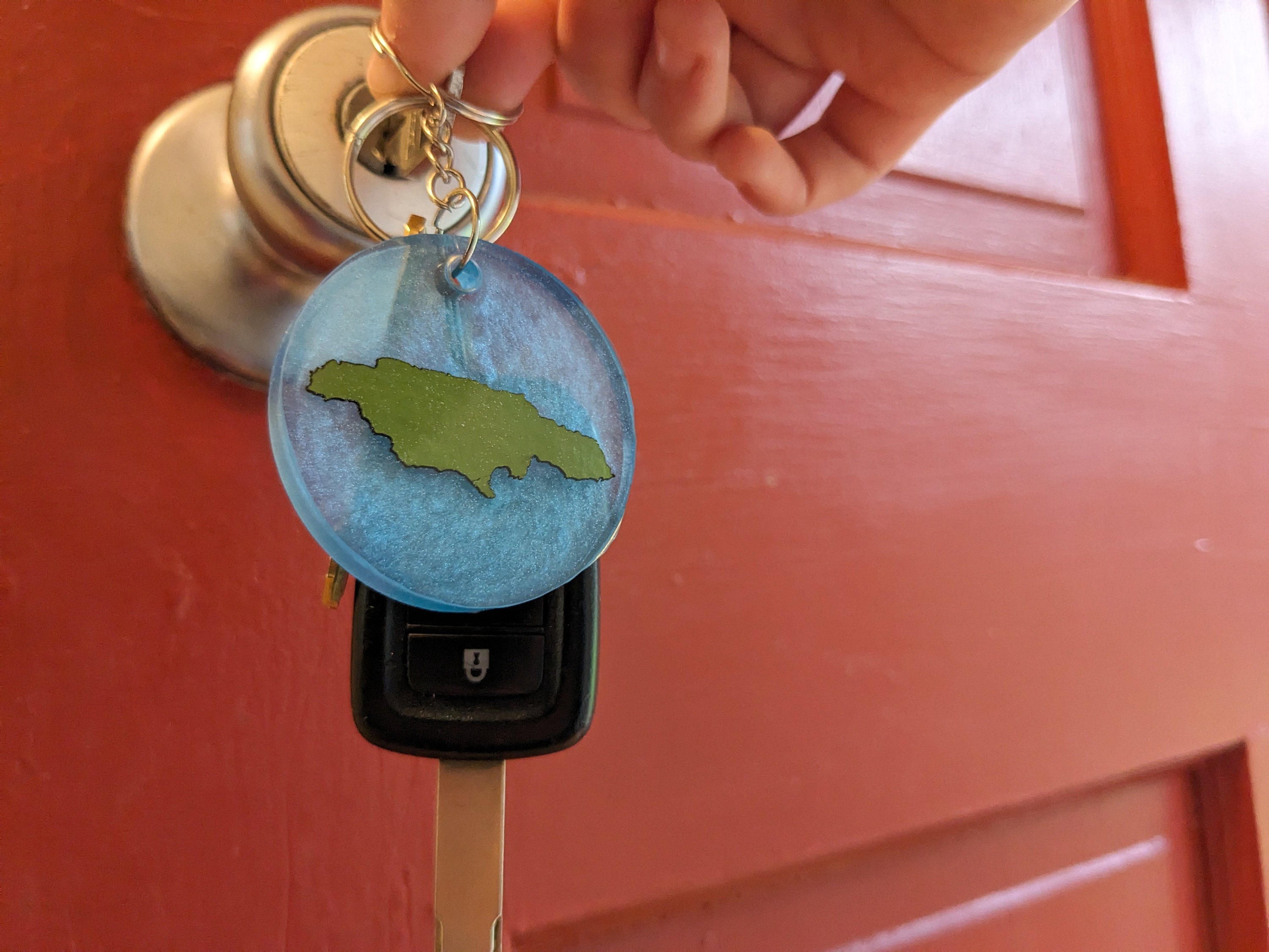 Jamaica Island Keychain, Charming Caribbean Blue Resin Jamaican ...