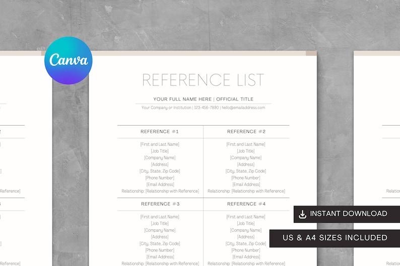 Minimalist Reference List Canva Template (digital Download) - Etsy