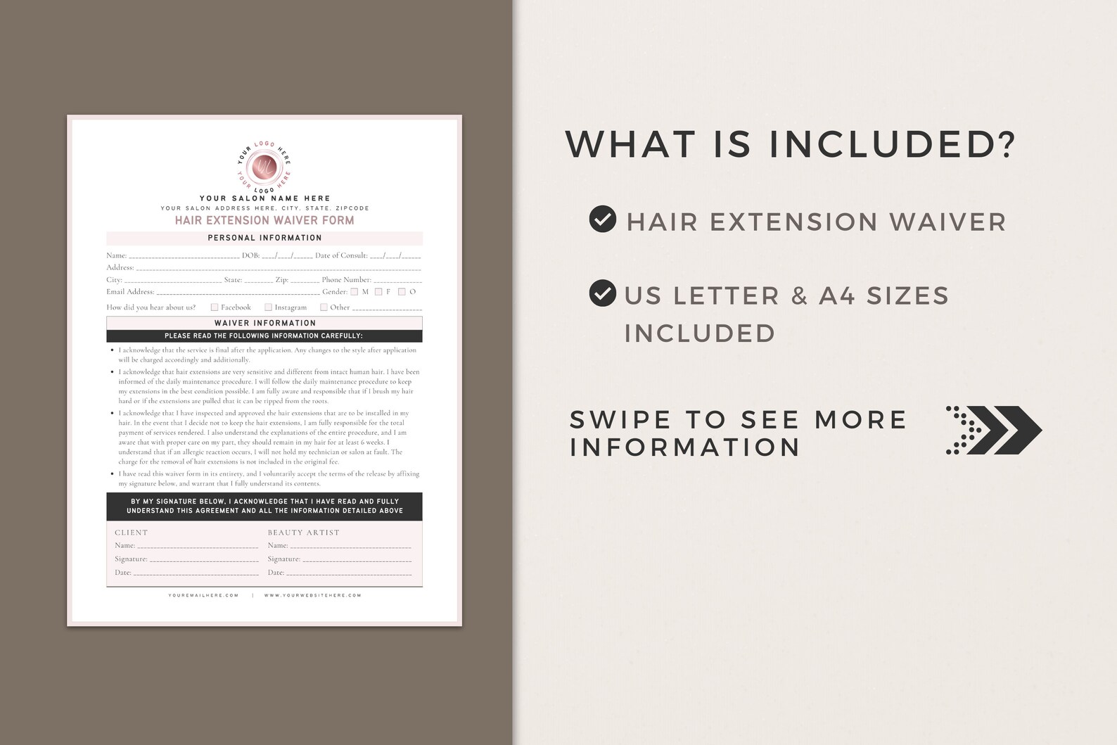 Hair Extension Waiver Form | Canva Templates | Salon Business Form ...