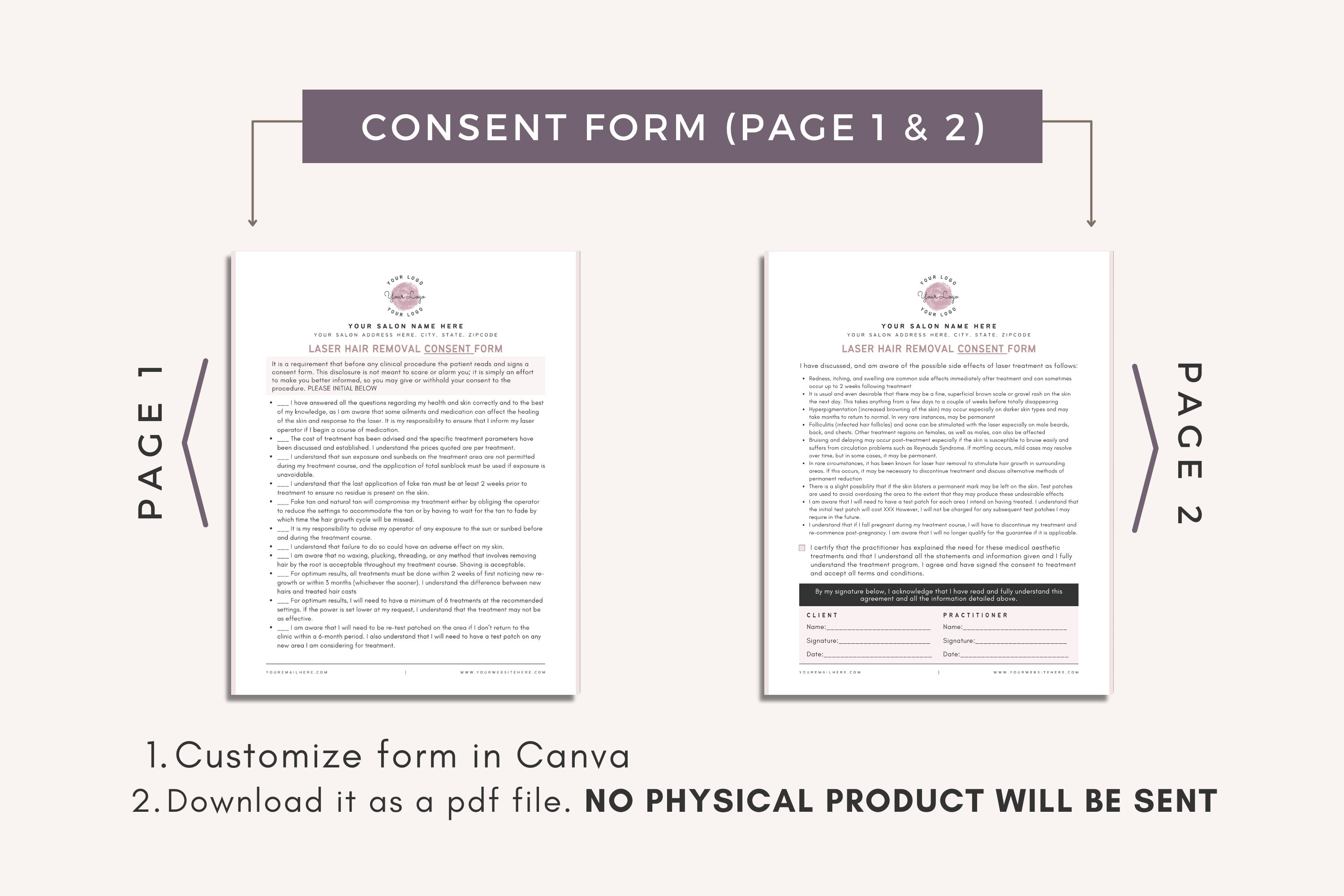 Laser Treatment Form Hair Removal Form Intake Consent Editable Canva ...