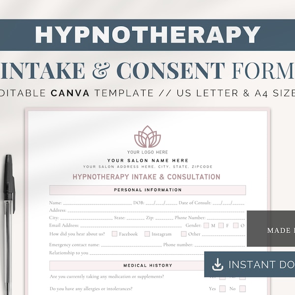 Hypnotherapy Forms - Etsy