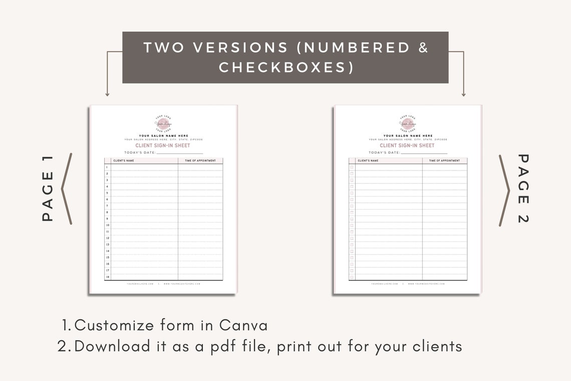 Client Sign-in Sheet Editable Canva Templates Office - Etsy