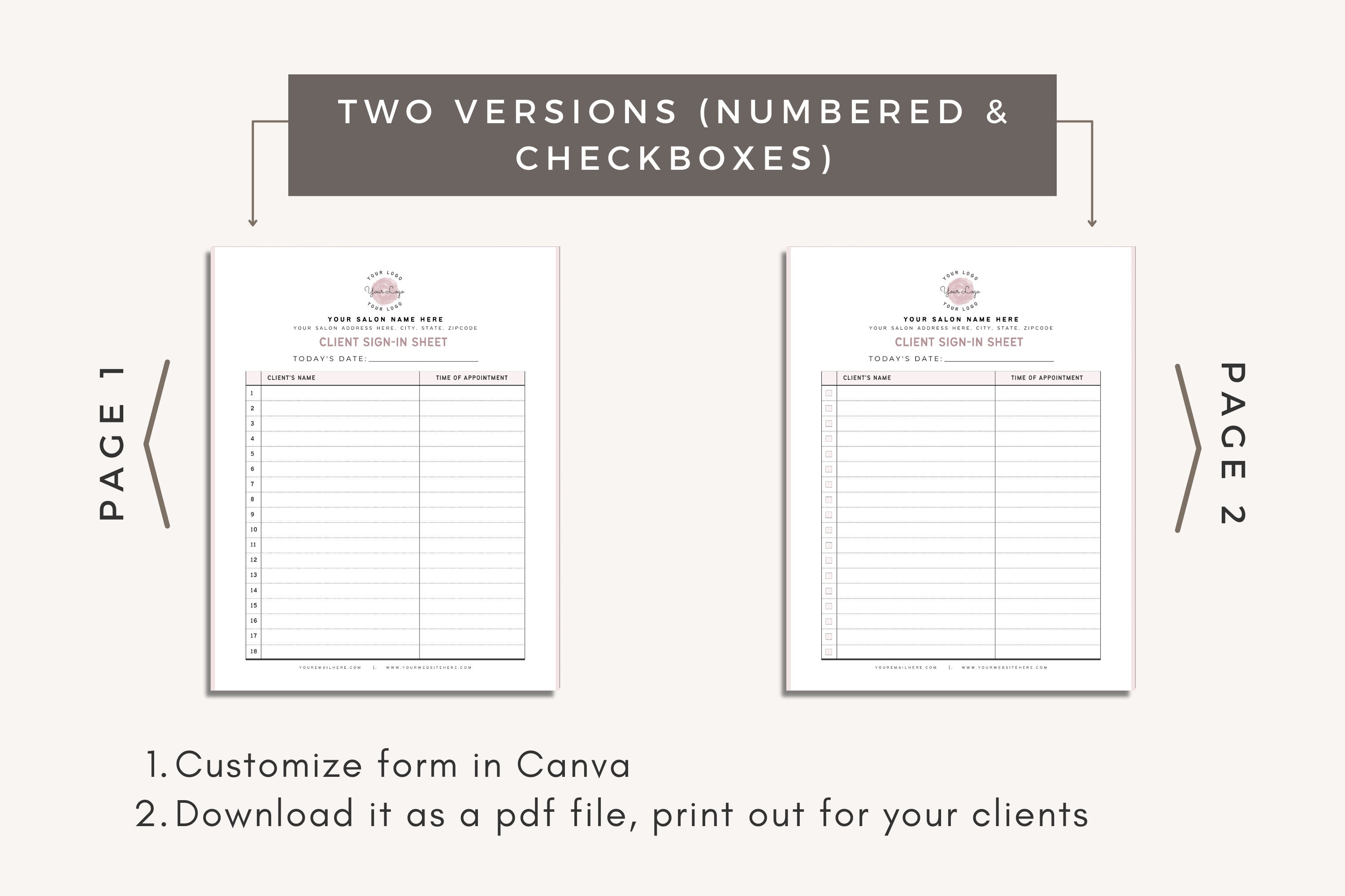 Client Sign-in Sheet Editable Canva Templates Office Client Check-in ...