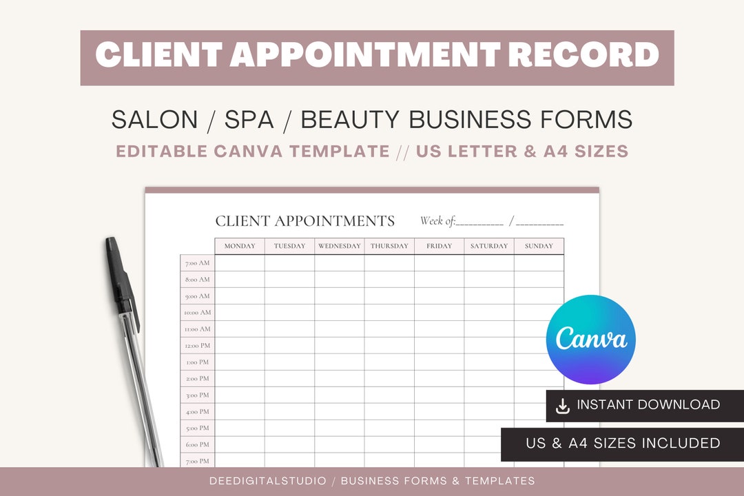 Client Appointment Form Canva Templates Salon Appointment Form Spa ...