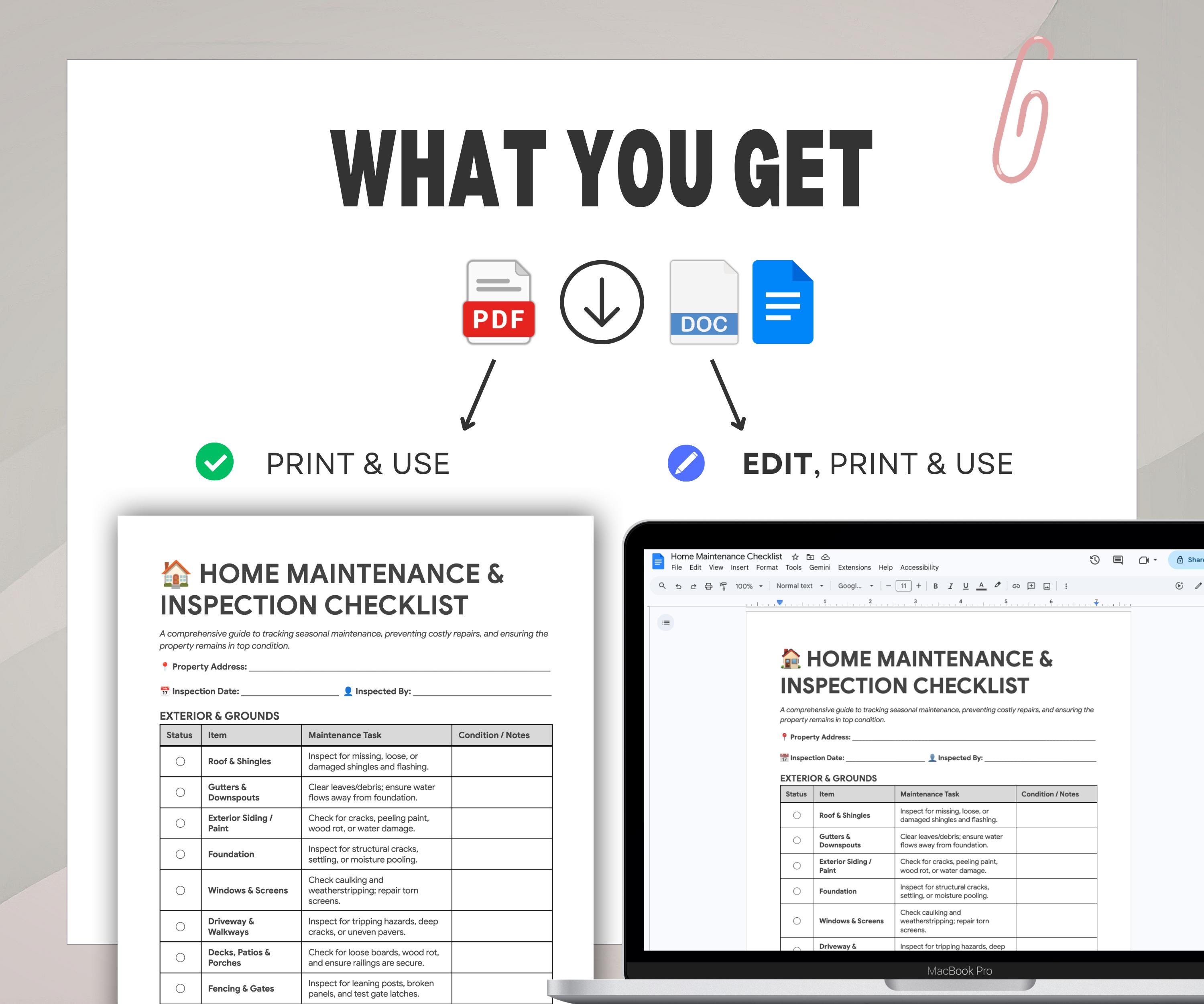 Home Maintenance Checklist Printable | House Inspection Log | New ...