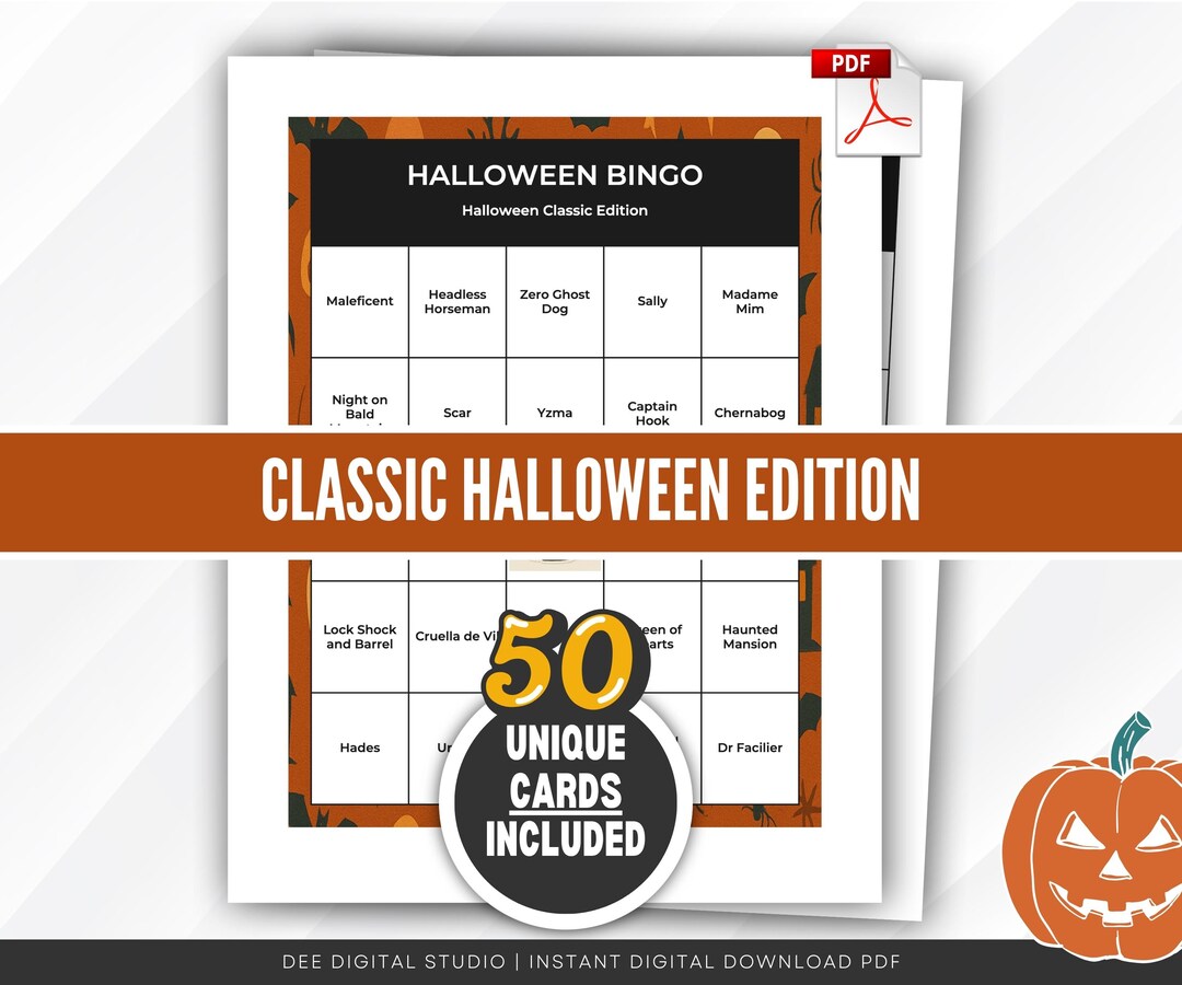 Halloween Bingo Game | Classic Edition, 50 Cards (digital Download) - Etsy