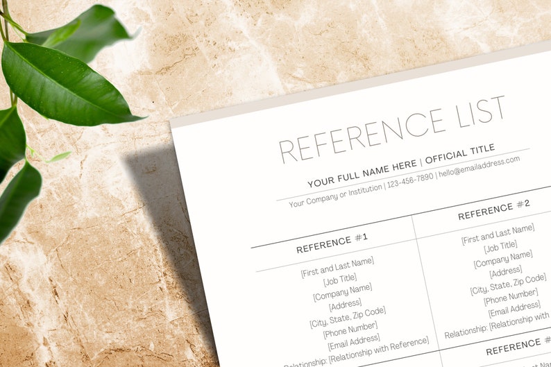 Minimalist Reference List Canva Template (digital Download) - Etsy