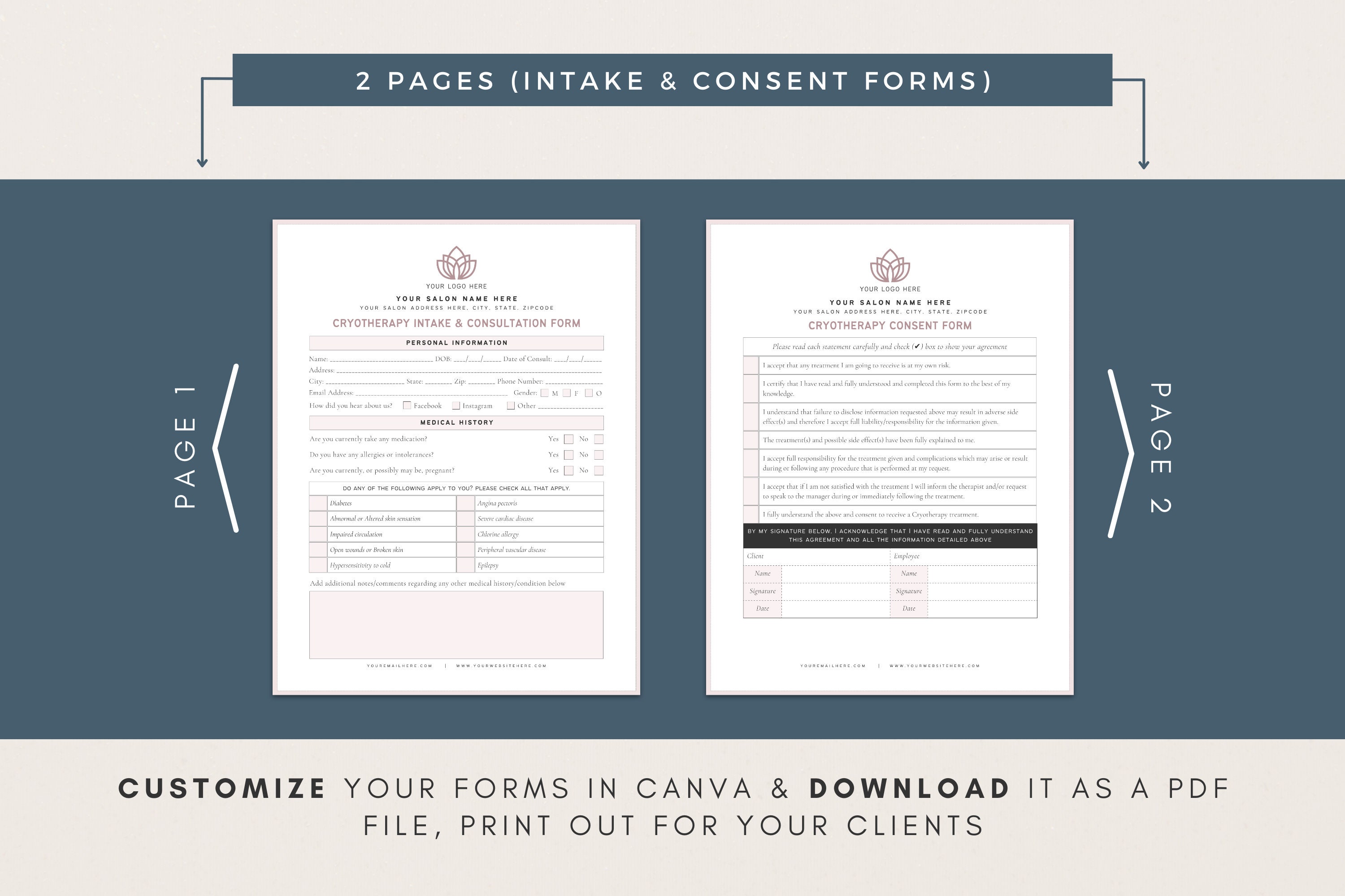 Cryotherapy Intake Form: Editable Client Consultation Canva Template ...