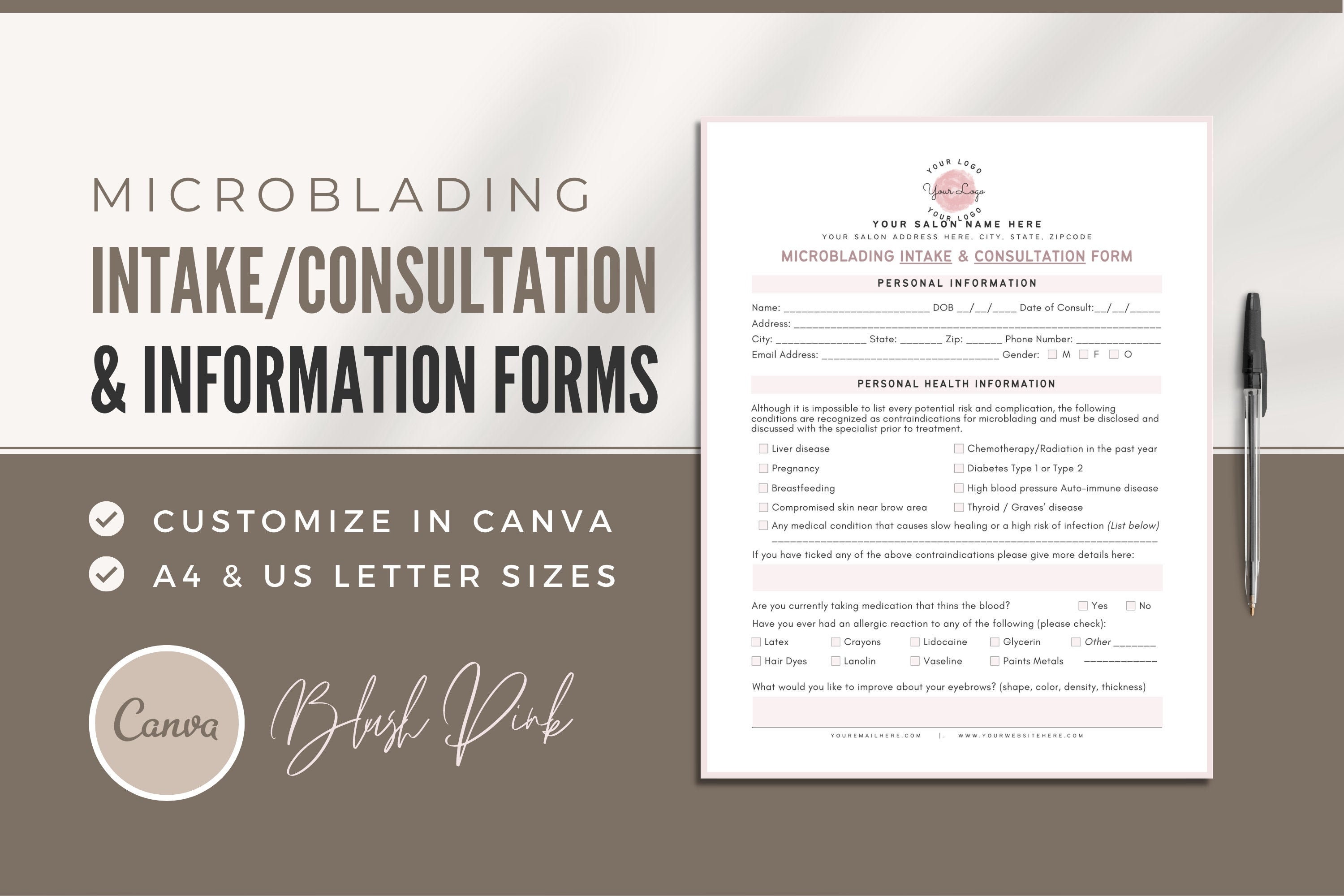Microblading Consultation and Consent Forms Esthetician Canva Templates ...