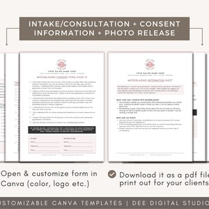 Microblading Consultation and Consent Forms Esthetician Canva Templates ...