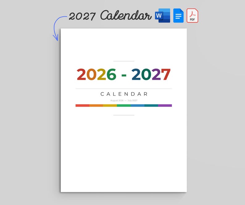 Academic Calendar 2026-2027 Portrait - Editable Monthly Planner | PDF ...