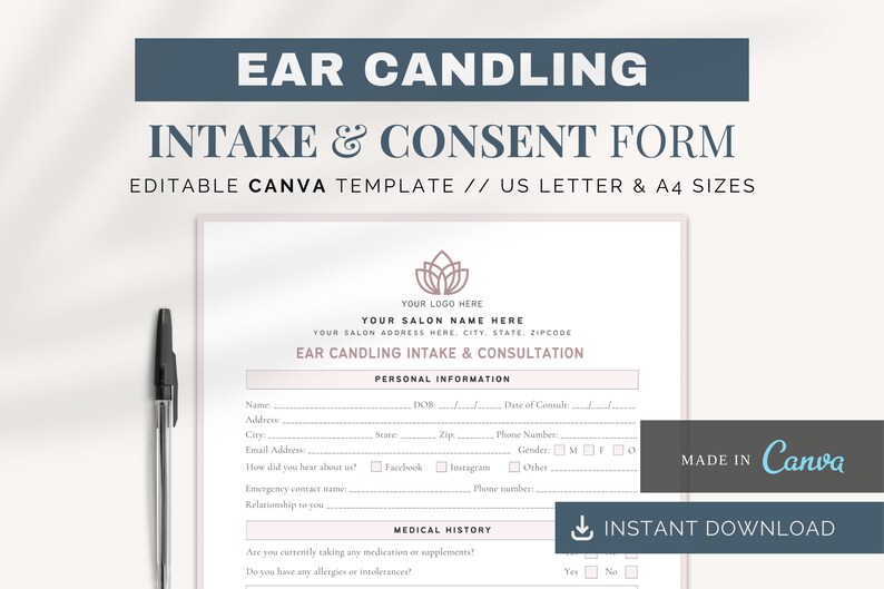 Ear Candling Intake Canva Templates Ear Candling Consent Form Ear ...