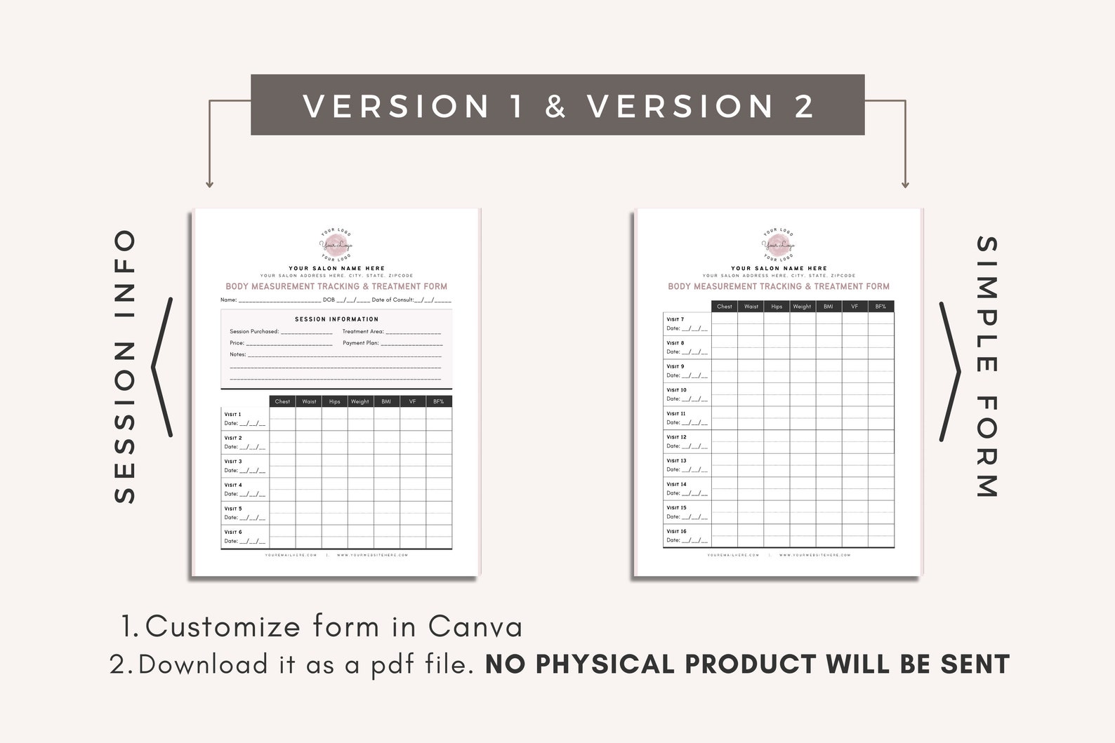 Body Measurement Result Tracker Form Client Weight Loss Canva Template ...