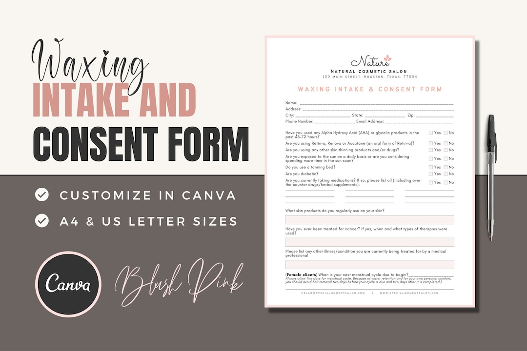 Waxing Client Intake Form: Esthetician Consent Template (canva Editable ...