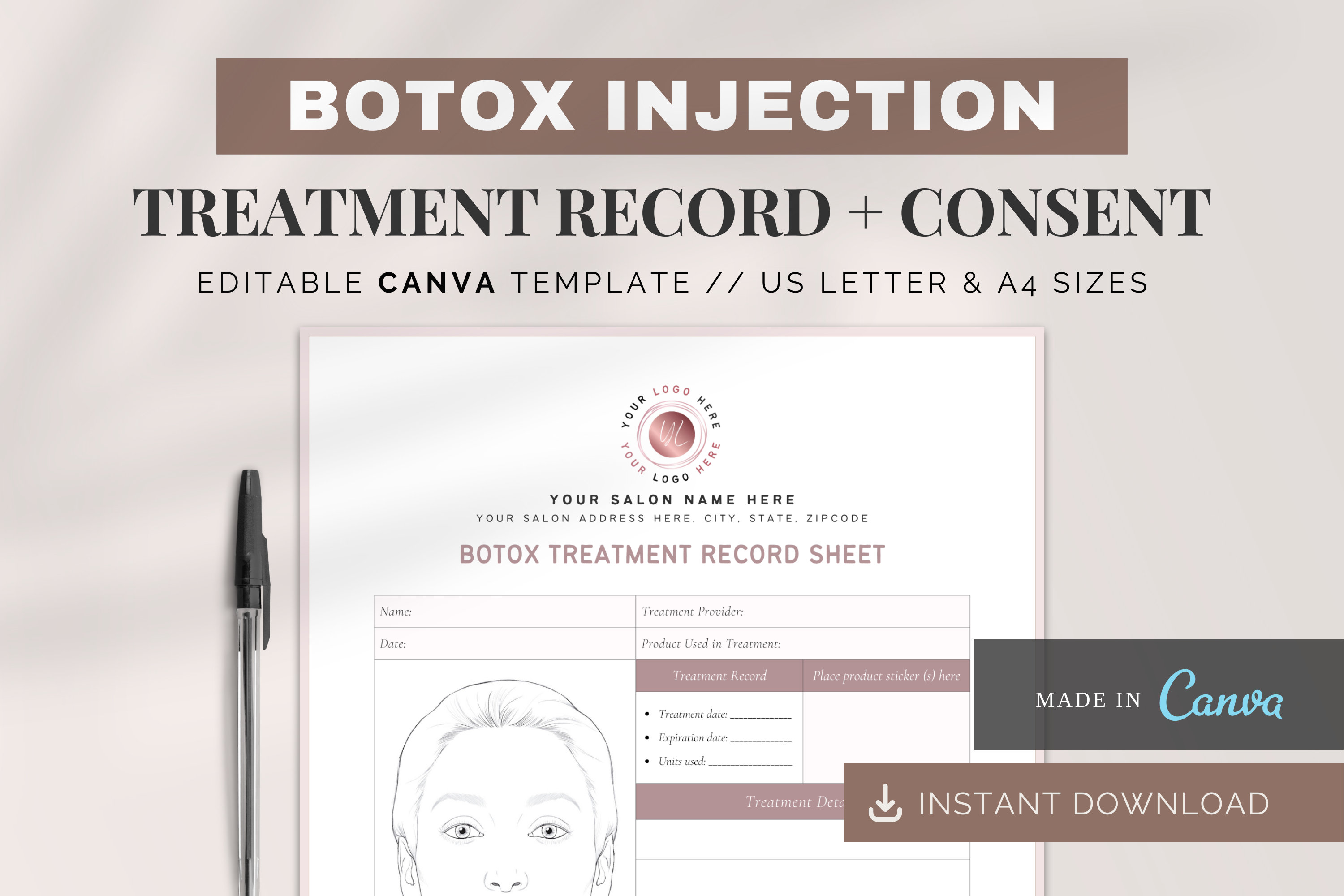 Botox Treatment Record & Consent Form: Salon Business Canva Template ...