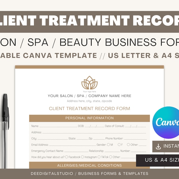 Salon Client Record Templates - Etsy