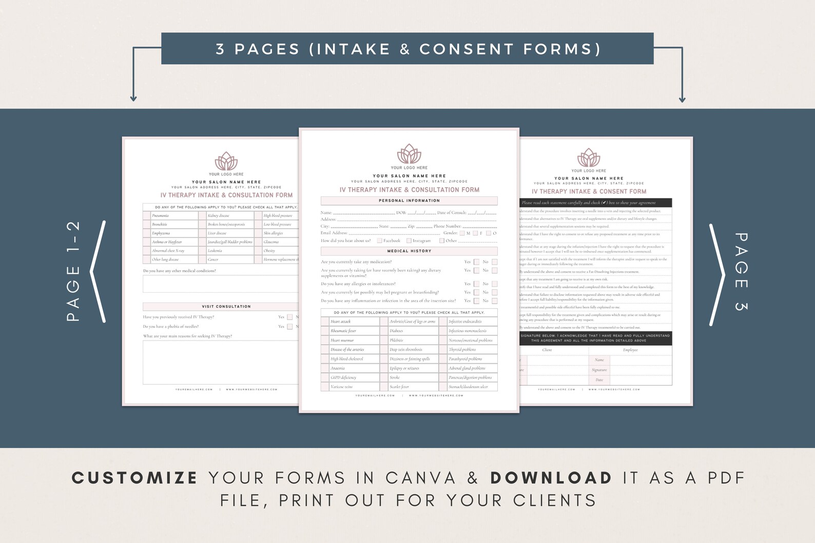 IV Hydration Consent Form Canva Templates IV Therapy Intake Form Client ...