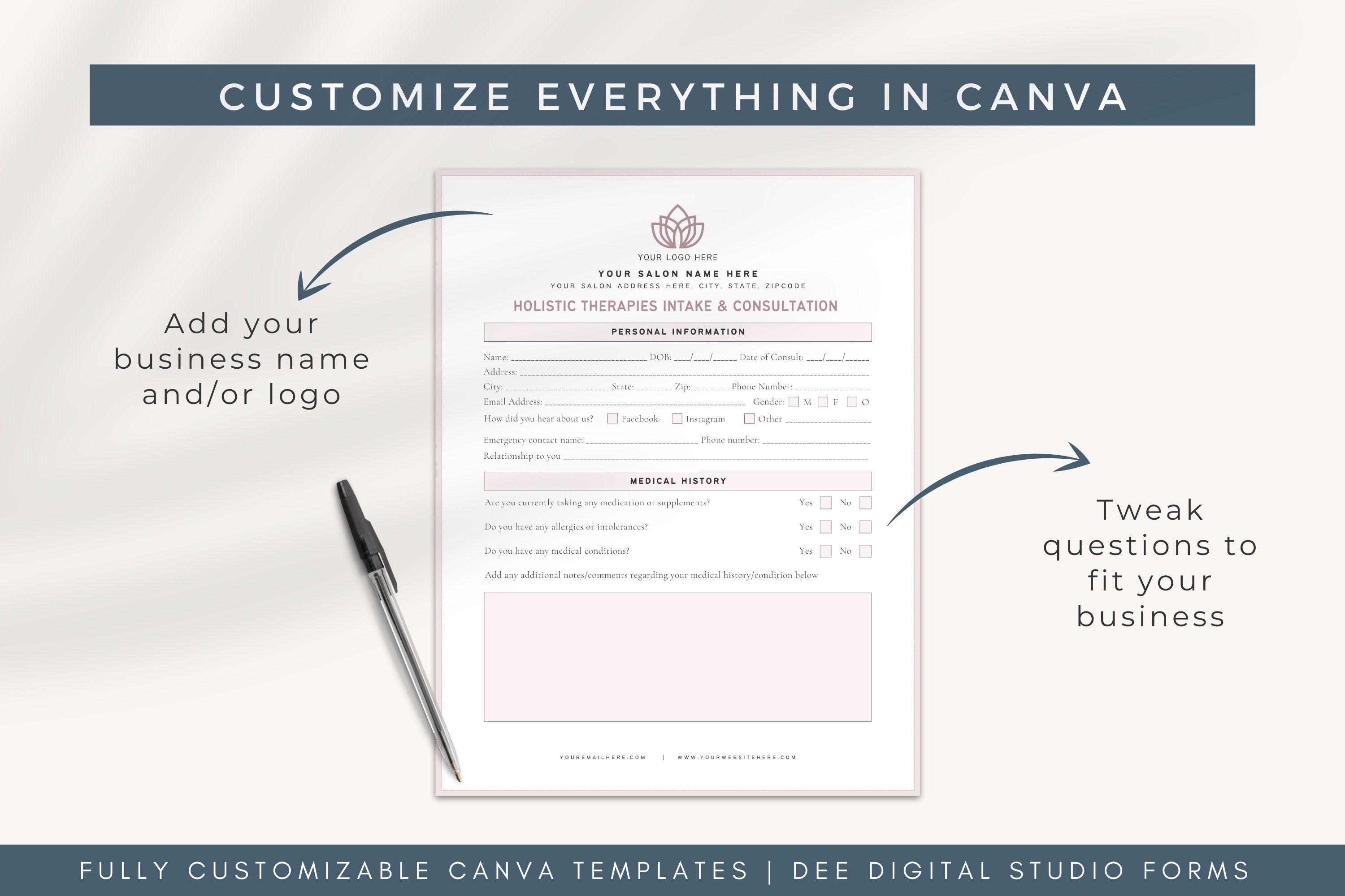 Holistic Therapy Intake | Canva Templates | Holistic Therapy Consent ...