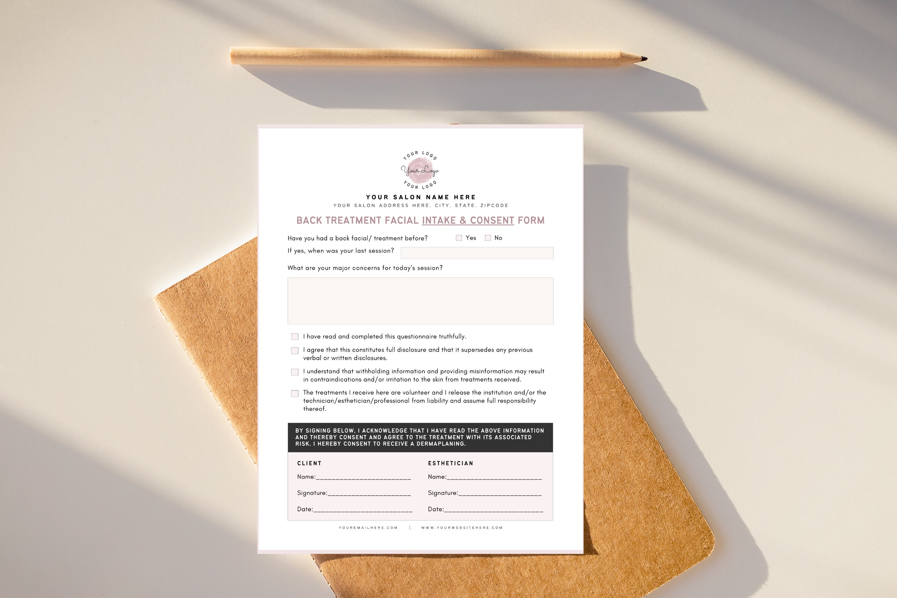 Acne Back Treatment Facial Intake Consent Form Editable Canva Template ...