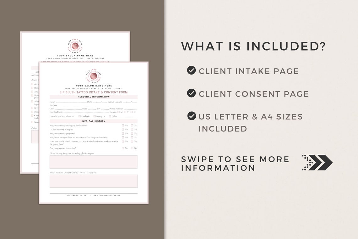 Lip Blush Tattoo Intake Form Canva Templates Consultation - Etsy