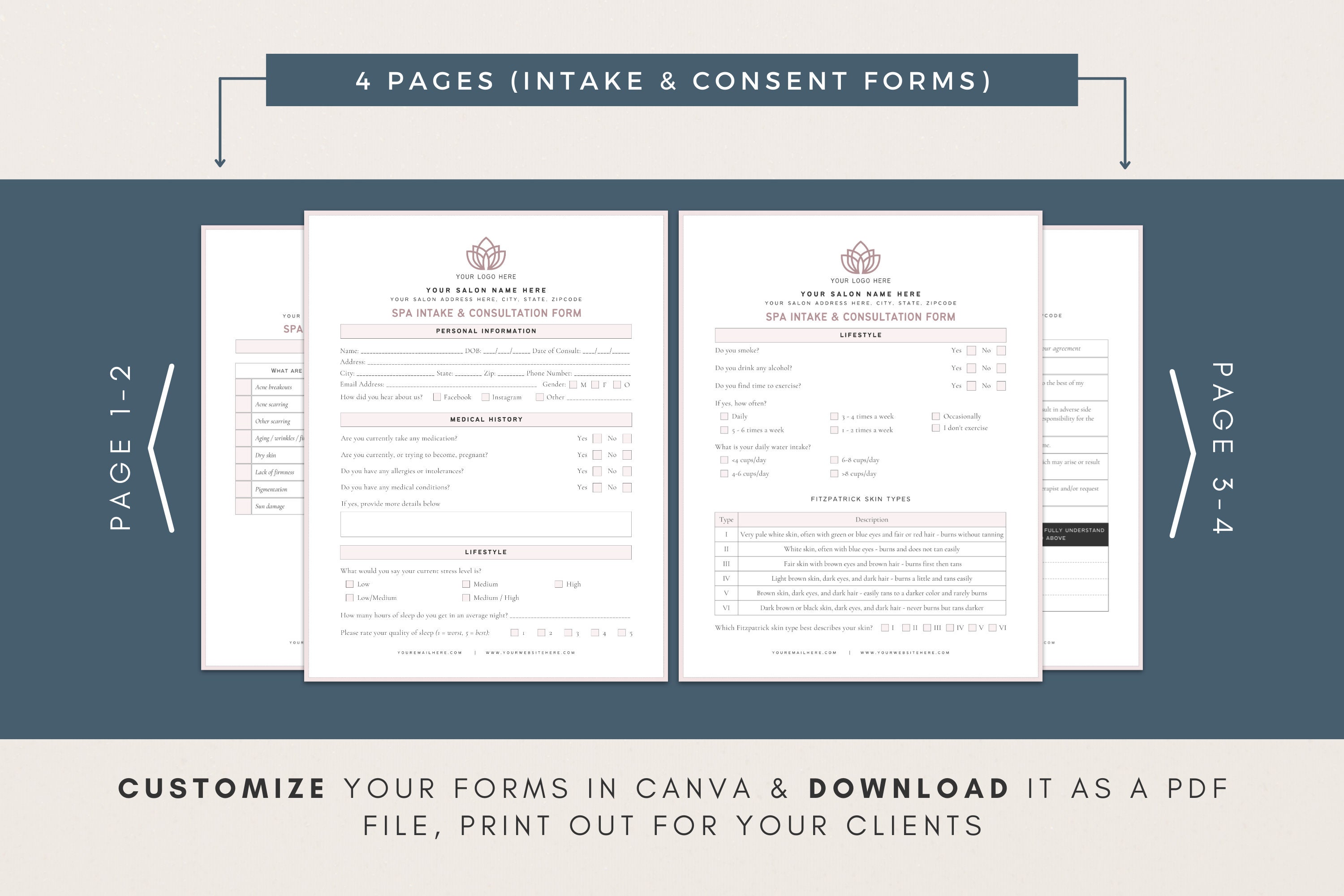 Spa Intake | Canva Templates | Med Spa Consent Form | Spa Consultation ...
