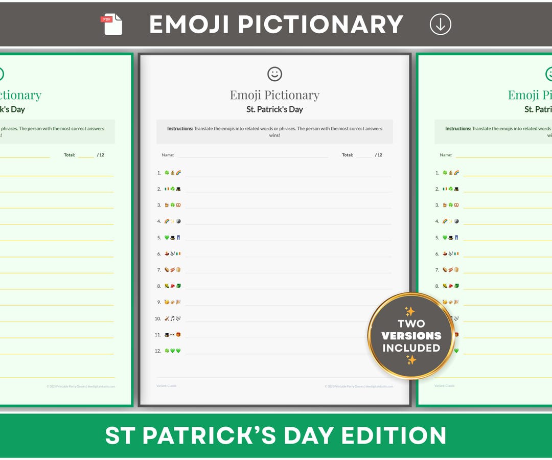St Patricks Day Emoji Pictionary Game Printable | Fun Group Family ...